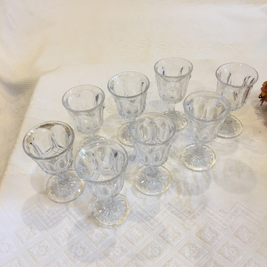 Vintage 8 Pressed Glass Stems in Small Size. Dessert Drink Stemware ...