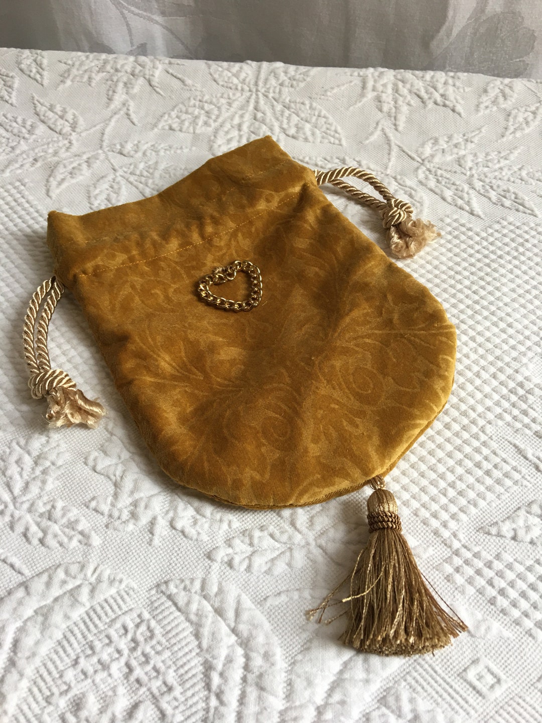 Handmade Reticule Purse. Gold Brocade Velvet Drawstring Purse Silk ...