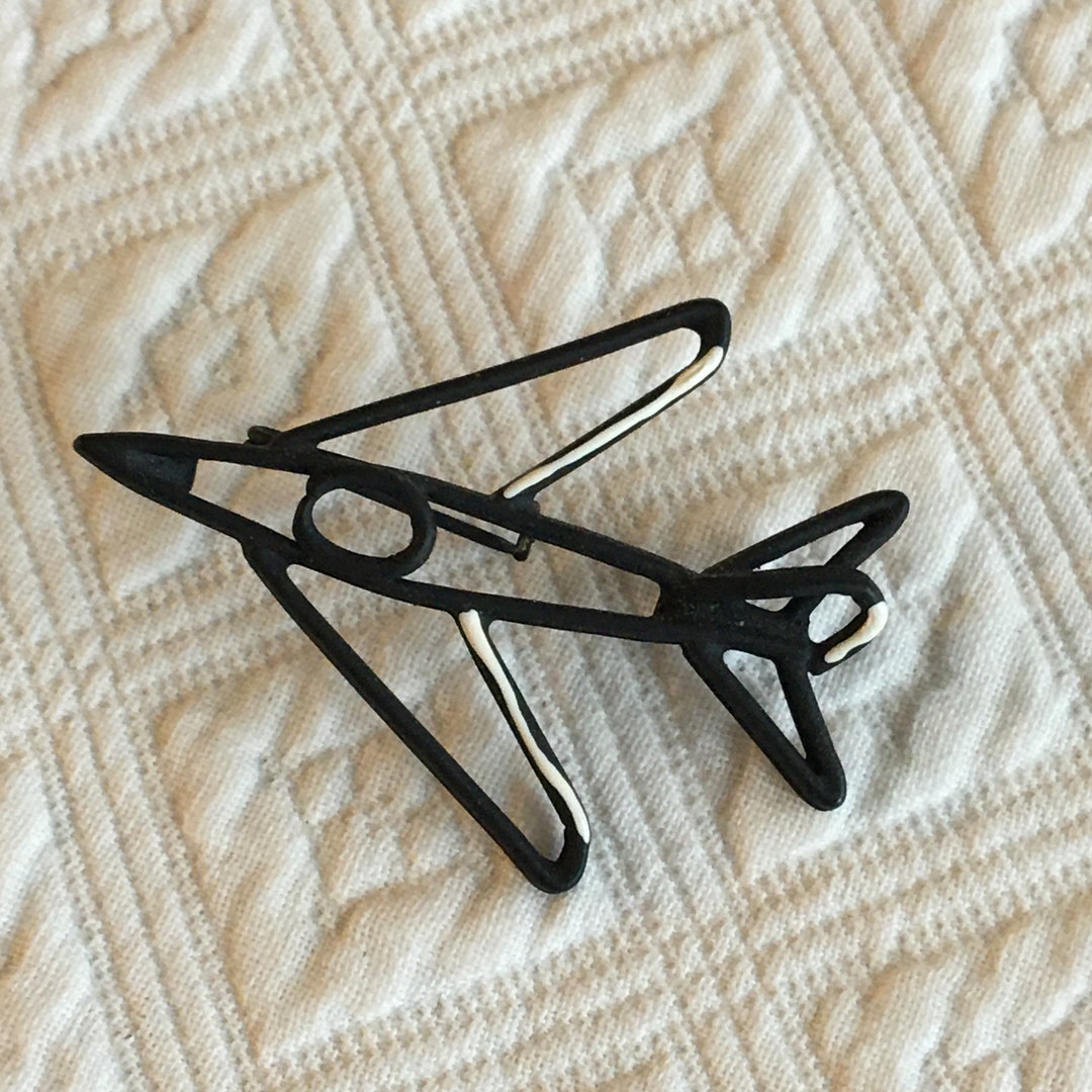 Vintage Black Jet Airplane Pin. Dipped Metal Airplane With Touches of ...