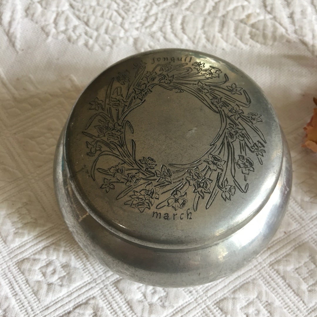 Vintage Kirk Stieff Pewter Round Jewelry Box With March Birthday ...