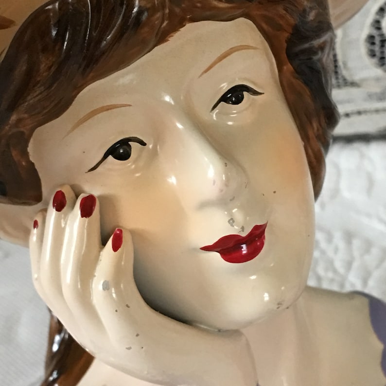 Vintage Porcelain Lady Bust Figurine. Fancy Lady With Hat With Roses ...