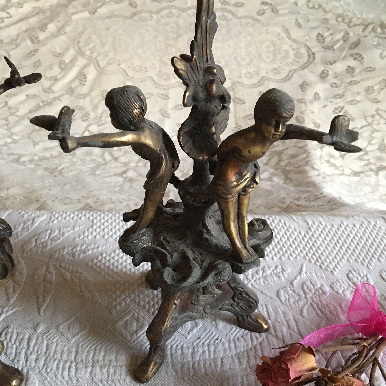 Antique Bronze Candlestick Holders With Three Boys Holding - Etsy