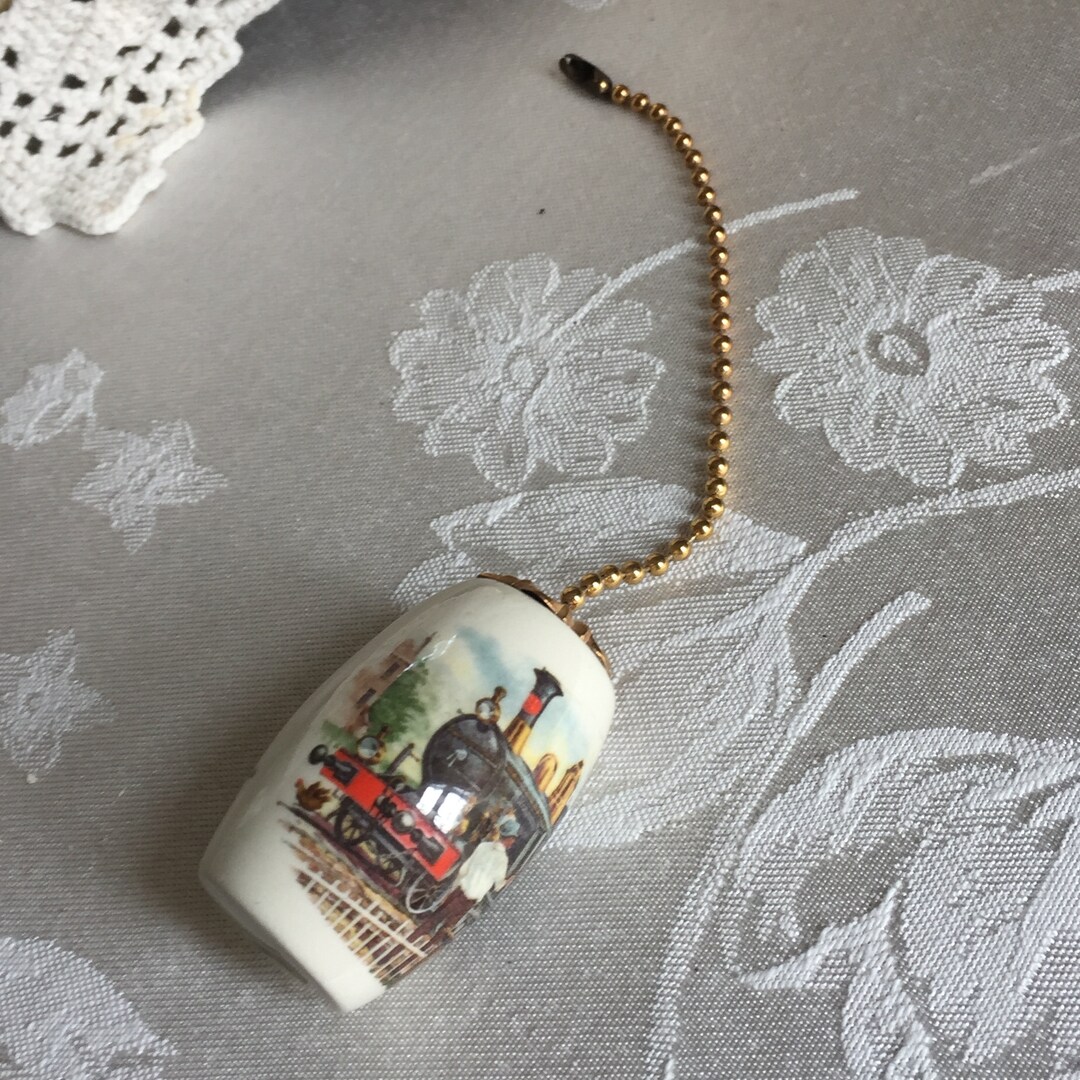 Vintage Light Pull Chain Dangle Pull. White Porcelain With Train and ...