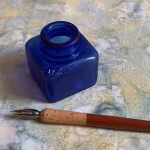 Vintage Cobalt Blue Inkwell and 97 E. Faber, Peer Quill Pen or Dip Pen ...