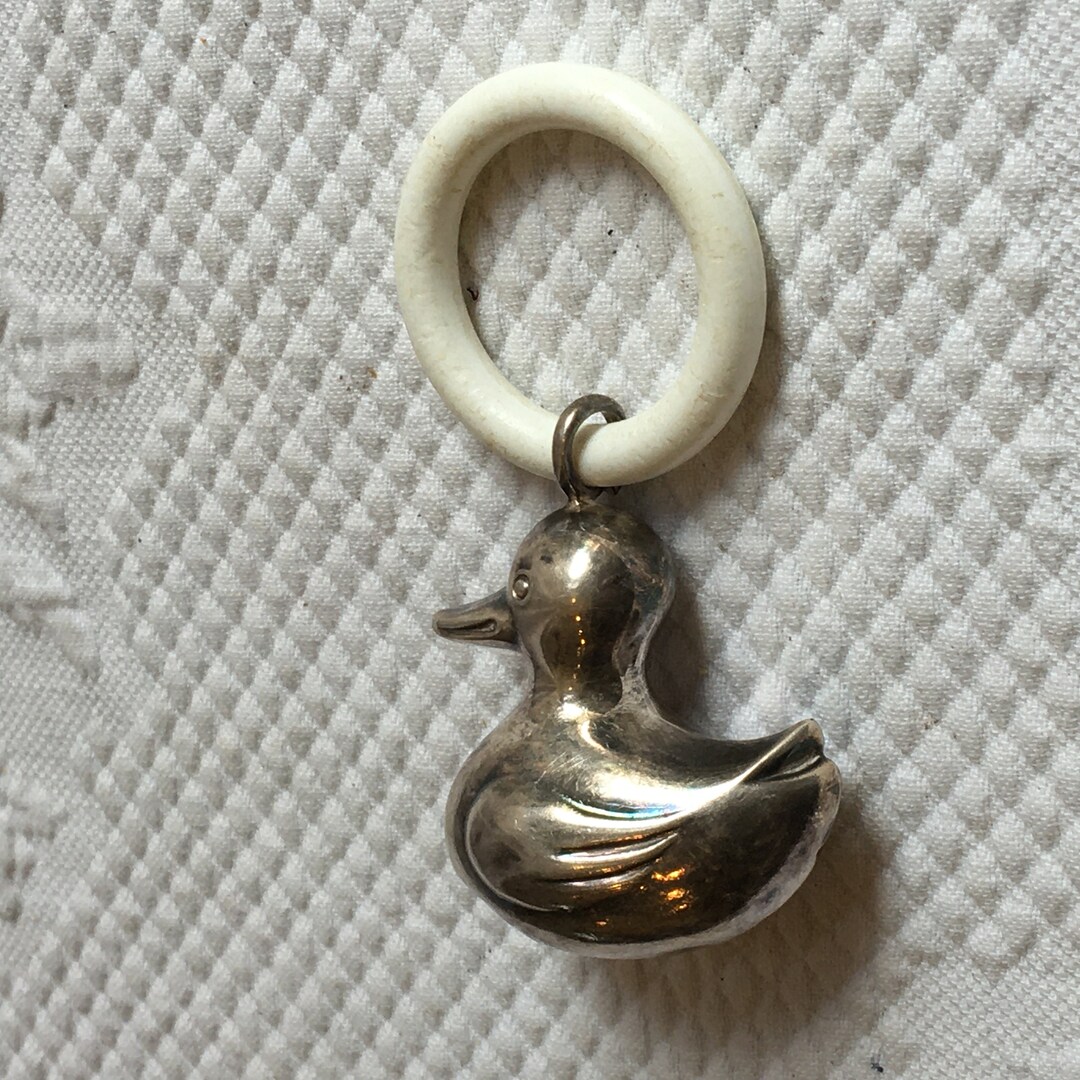 Vintage Silver Plate Duck Baby Rattle. Teether Ring and Baby Rattle in ...