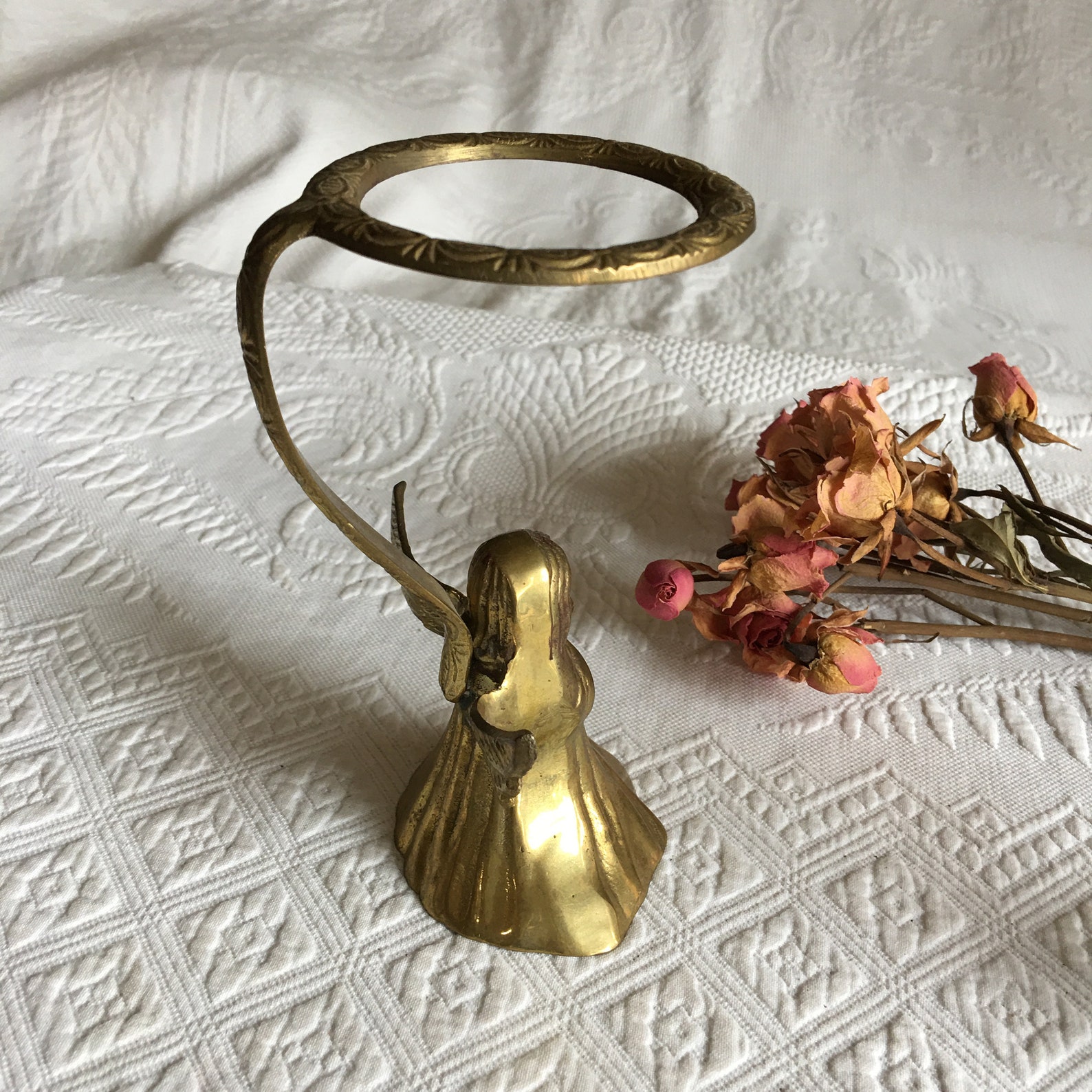Vintage Solid Brass Angel Candle Holder. Angel With Spread Wings and ...