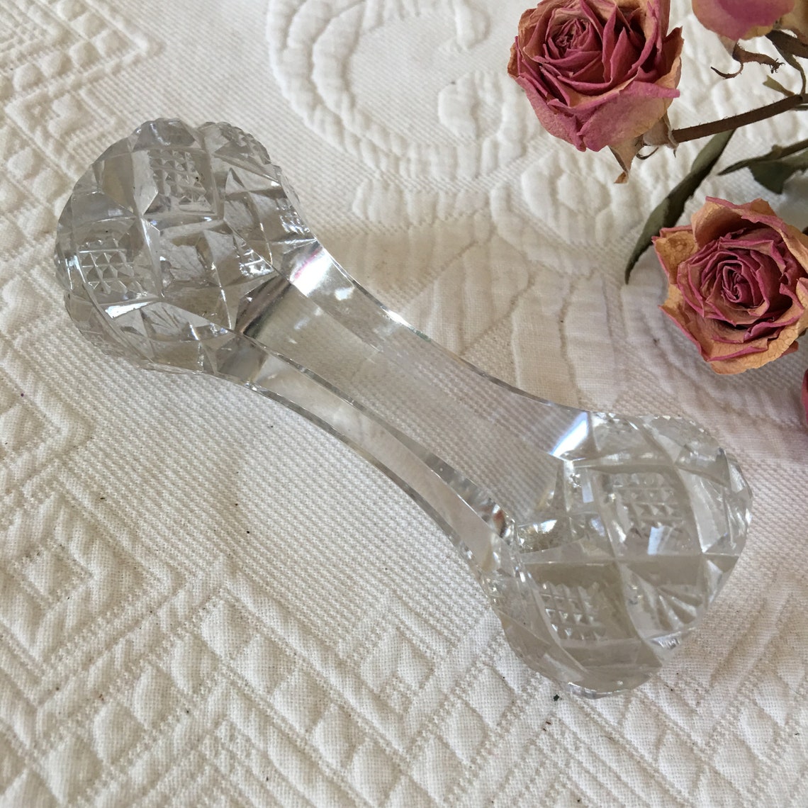 Antique Cut Crystal Knife Rest. Textured Diamond Shapes on Ends. Knife ...