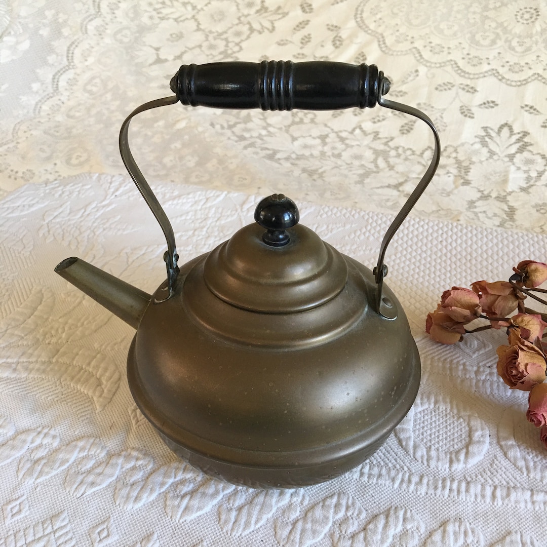 Vintage Brass Tea Kettle With Black Turned Top Wooden Handle and Knob ...