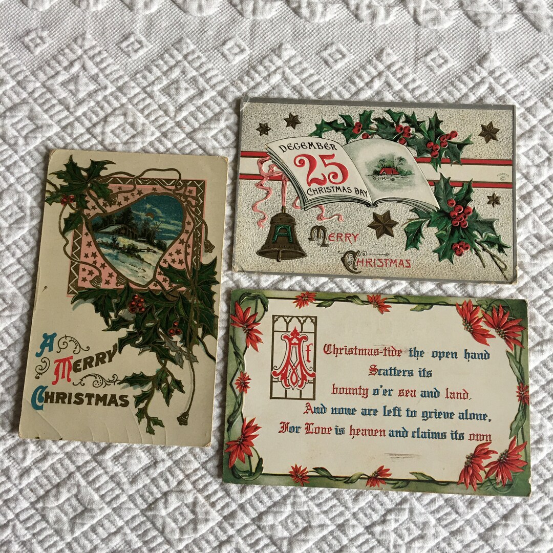 3 Victorian Antique Christmas Postcards. Three 1910 Postcards With 1 ...