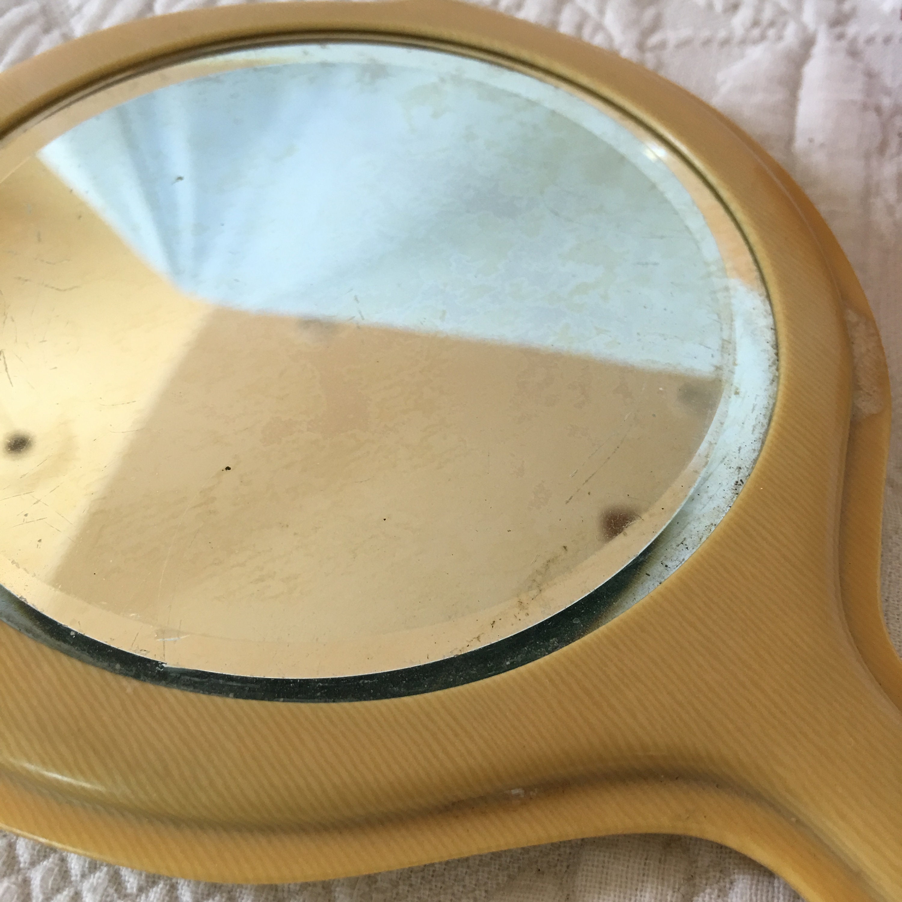 Vintage Yellow Celluloid Hand Mirror. Beveled Glass in Yellow | Etsy