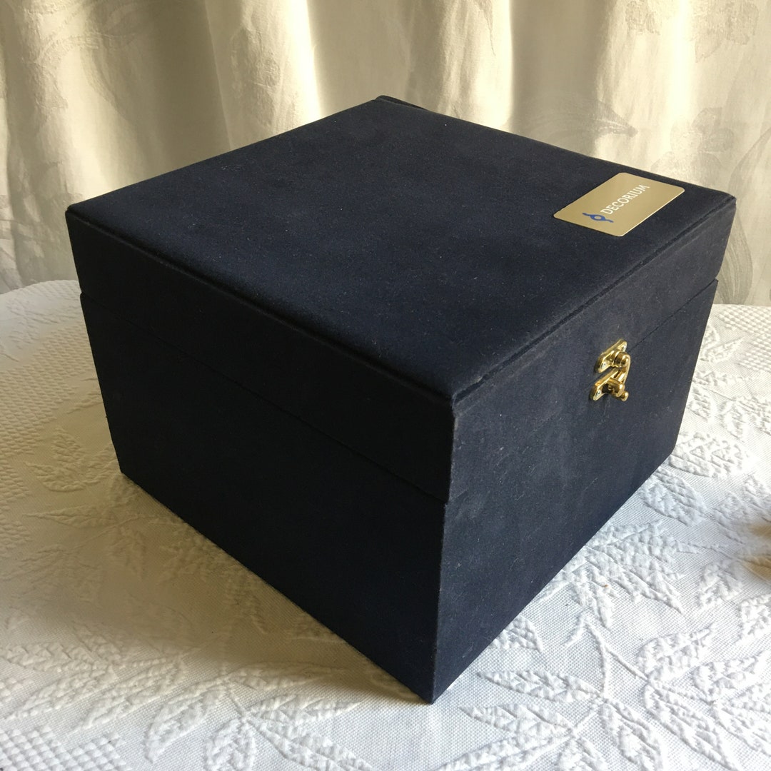 Vintage Blue Flocked Wood Storage Box With Brass Swing Latch. Foam ...
