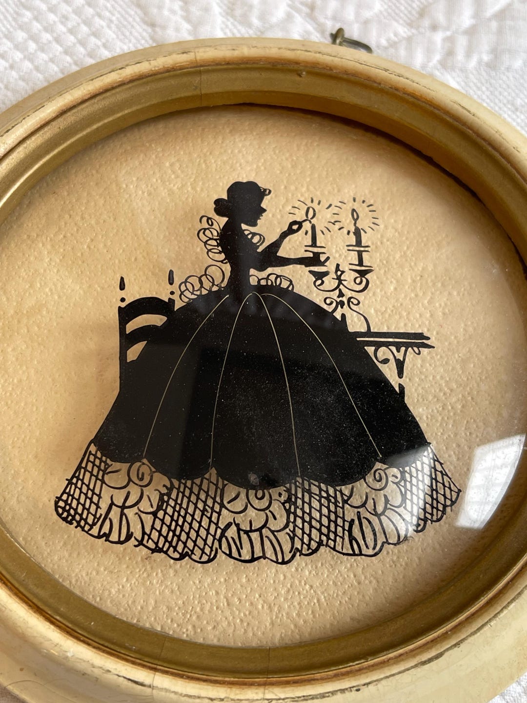 Vintage Reverse Painting on Glass of Lady in Long Full Skirt, Lighting ...