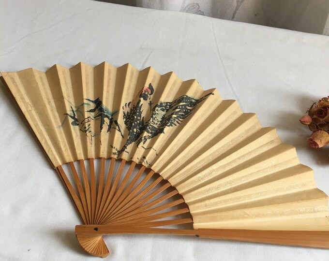 Vintage Wood and Paper Fan With Oriental Rooster Design. Gentle ...