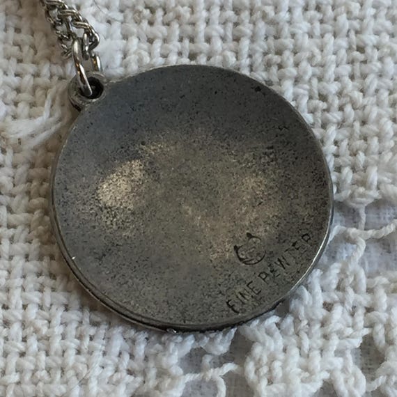 Vintage Fine Pewter Circle Pendent with Face and Fist… - Gem