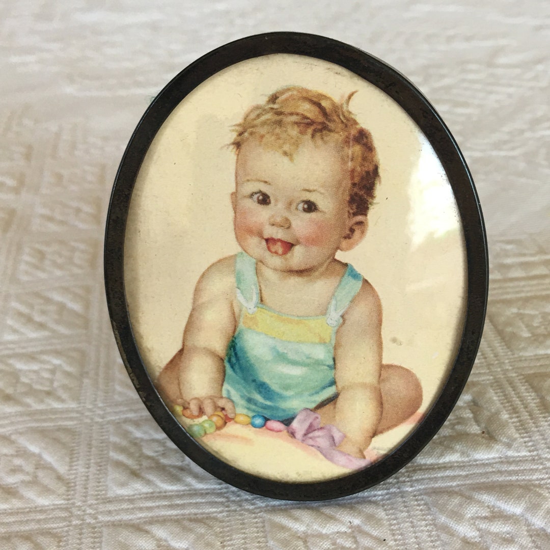 Victorian Oval Frame With Baby Picture. Velveteen Backing With Tabletop ...