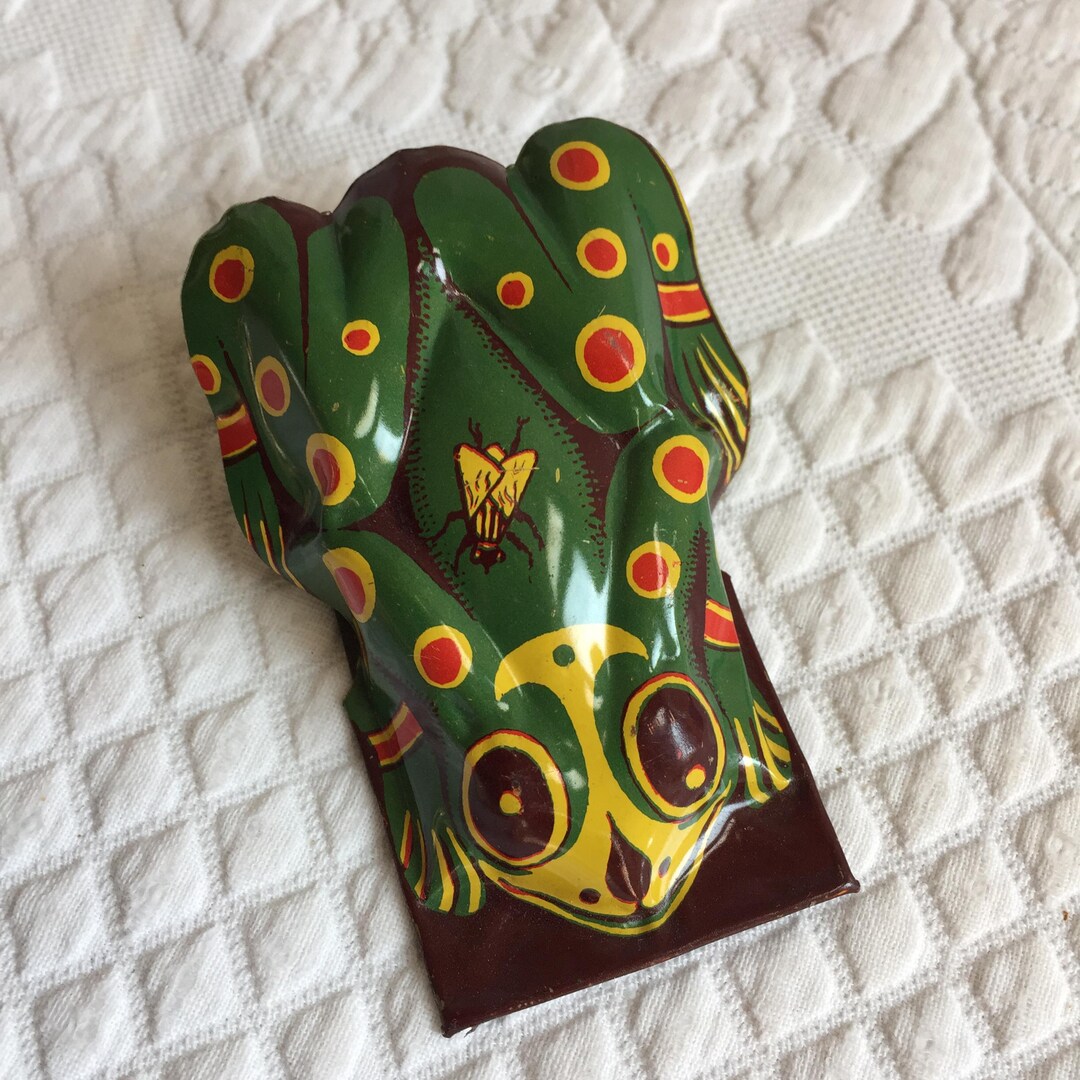 Vintage Metal Frog With a Fly, Push Clicker Noise Maker. Green, Yellow ...