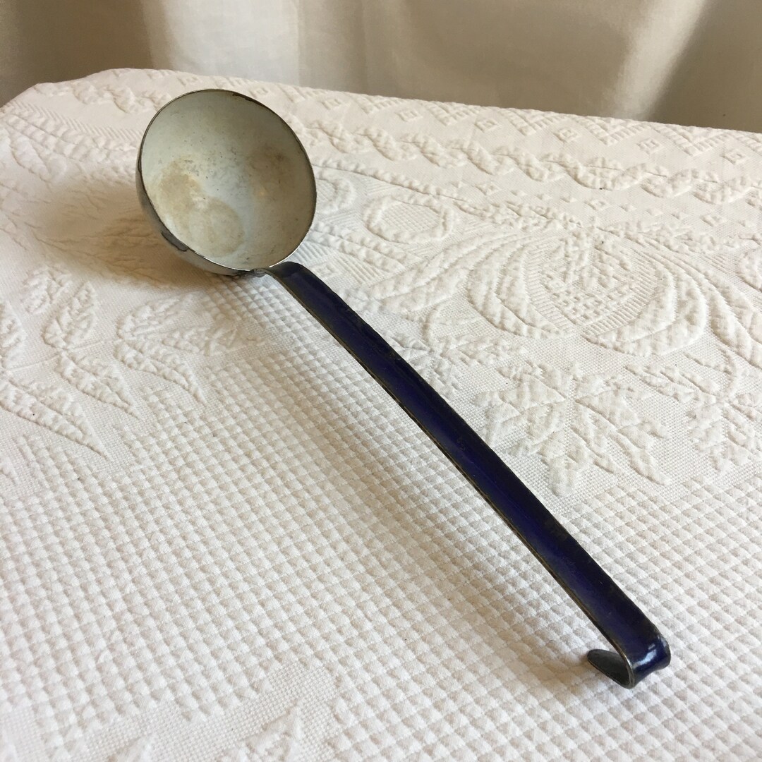 Vintage 1950s Dipper Ladle. Blue and White Enamel Old Dipper. Curved ...