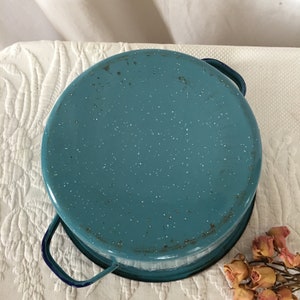 Vintage Light Blue Enamelware Pot With Two Side Handles and Lid With ...