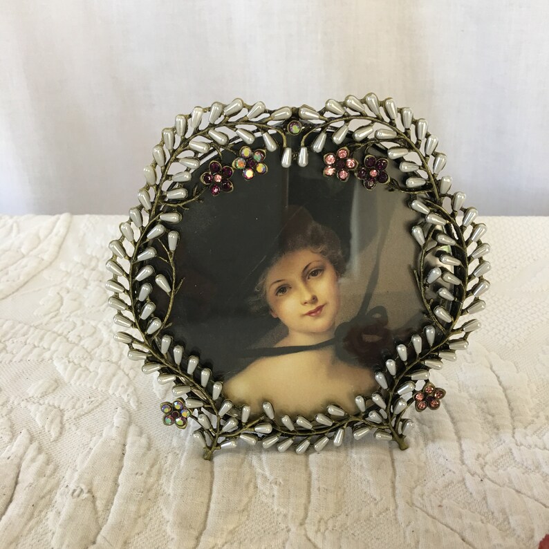 Victorian Repro. Metal Odd Shaped Frame With Pearl Leaf Accents and ...