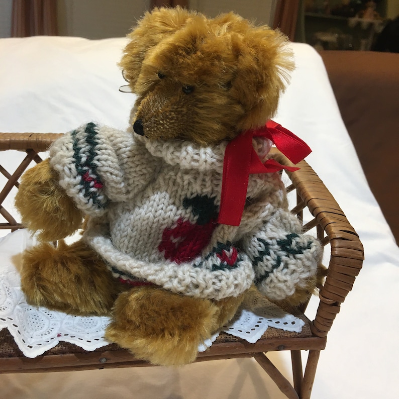 Vintage 8" Gold Mohair Teddy Bear. Glass Eyes, Embroidered and Trimmed ...