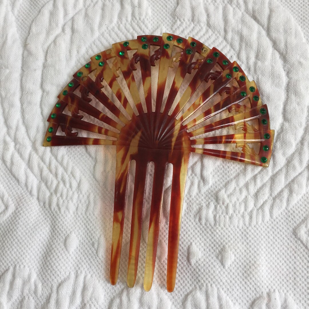 Vintage 1920s to 30s Art Deco Faux Tortoise Shell Celluloid Fan Shaped ...