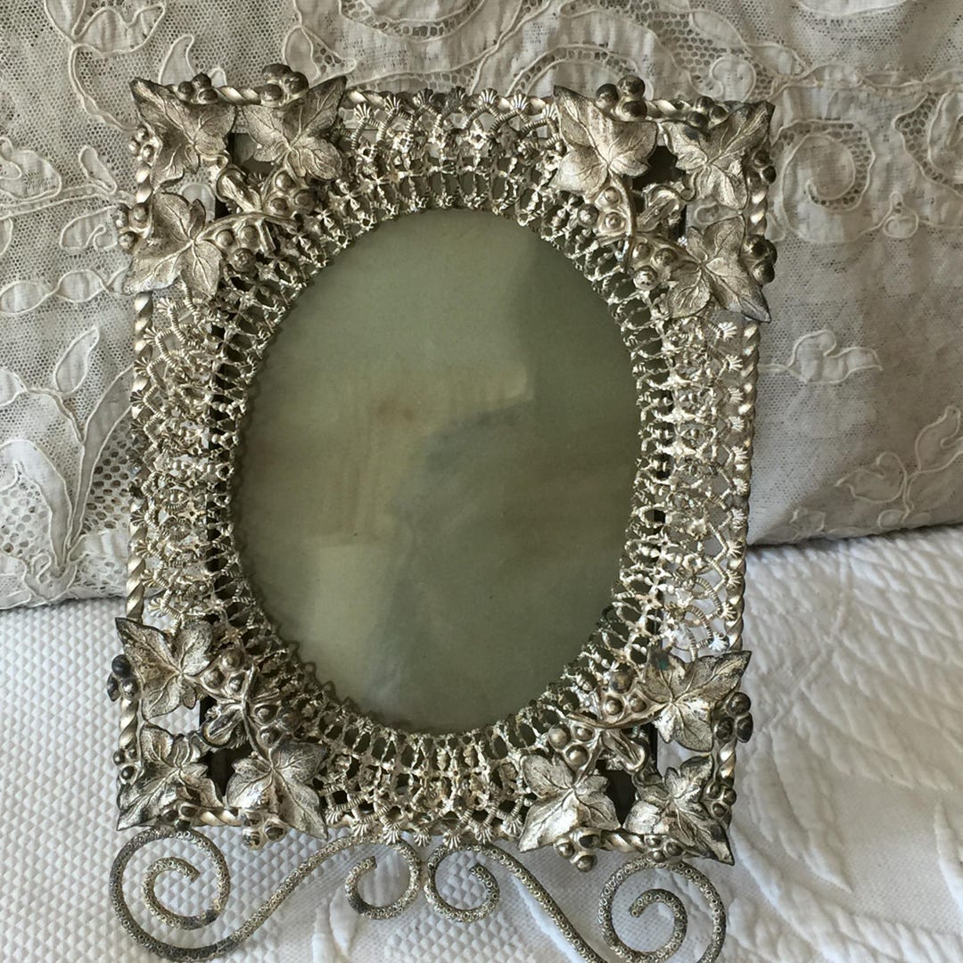 Victorian Silver Plate Fancy Lace Design Filigree Frame. Leaves and ...