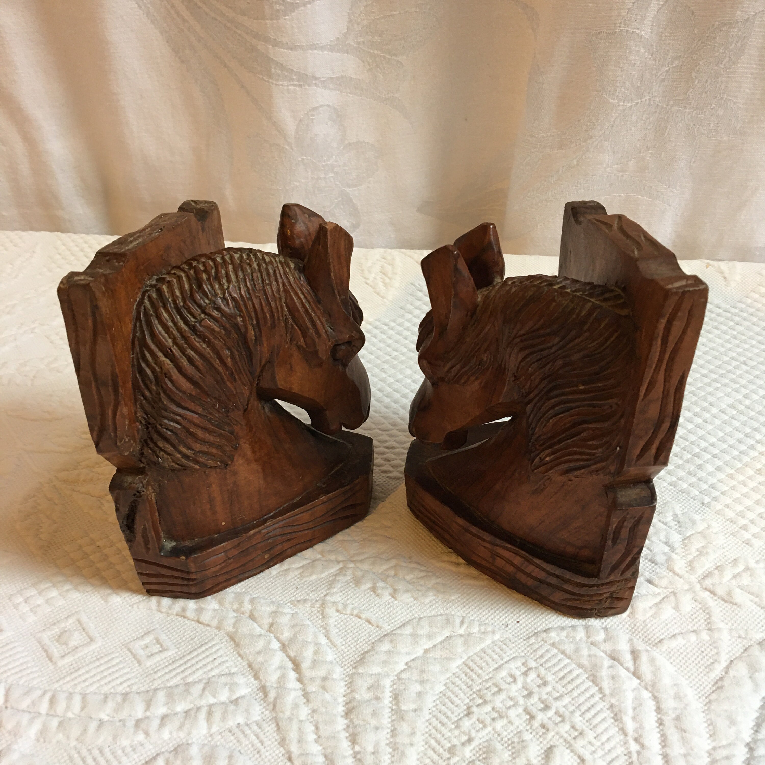 Vintage Wood Horse Bookends. Hand Carved Wooden Equestrian Bookends for ...