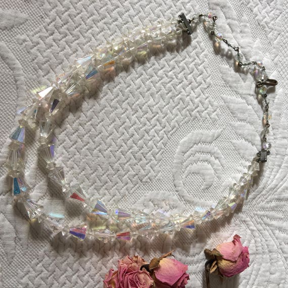 Vintage Cut Glass Crystal Bead Double Choker Necklace… - Gem
