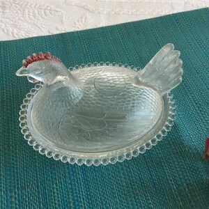 Vintage White or Clear Glass Hen Dish. Large Hen on Nest Bowl With Lid ...