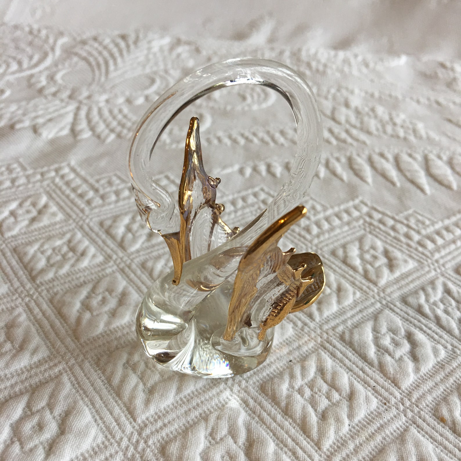 Vintage Hand Blown Glass Swan With Long Curved Neck and Gold | Etsy