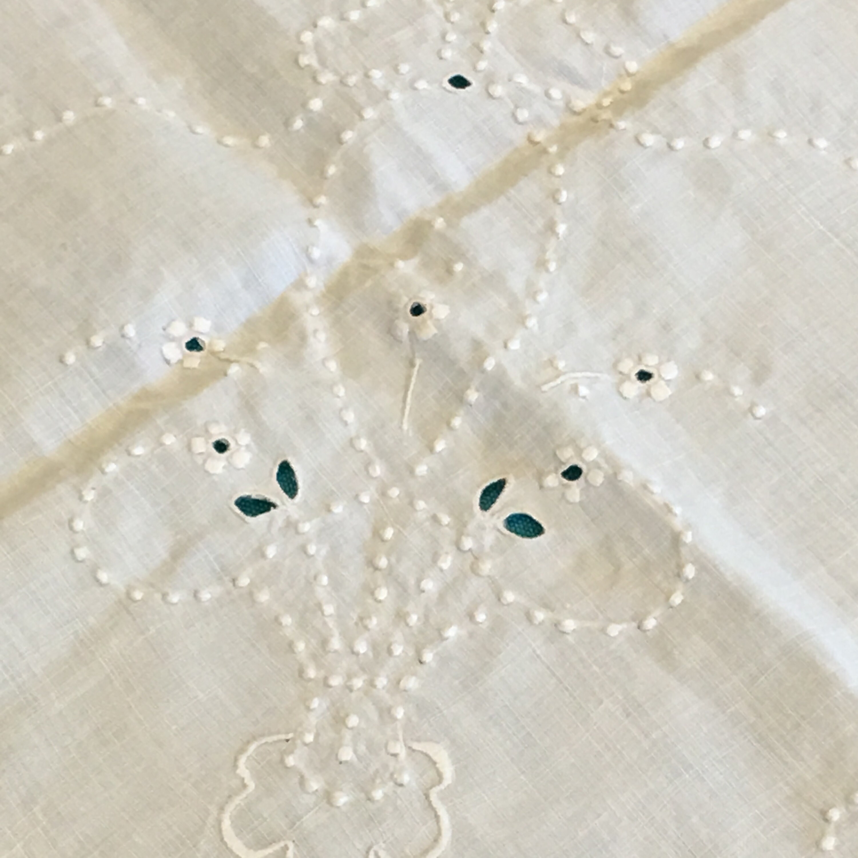 Victorian Scalloped Table Topper Tablecloth With Embroidered Dots and ...