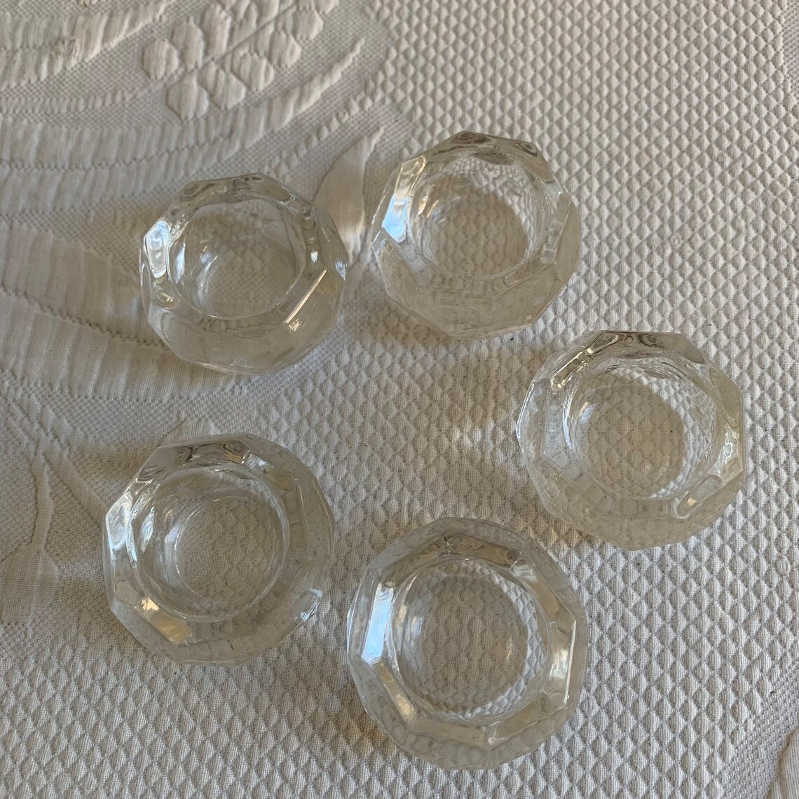 Vintage 5 Glass Octagon Salt Cellars. Faceted Side Designs. Use for ...