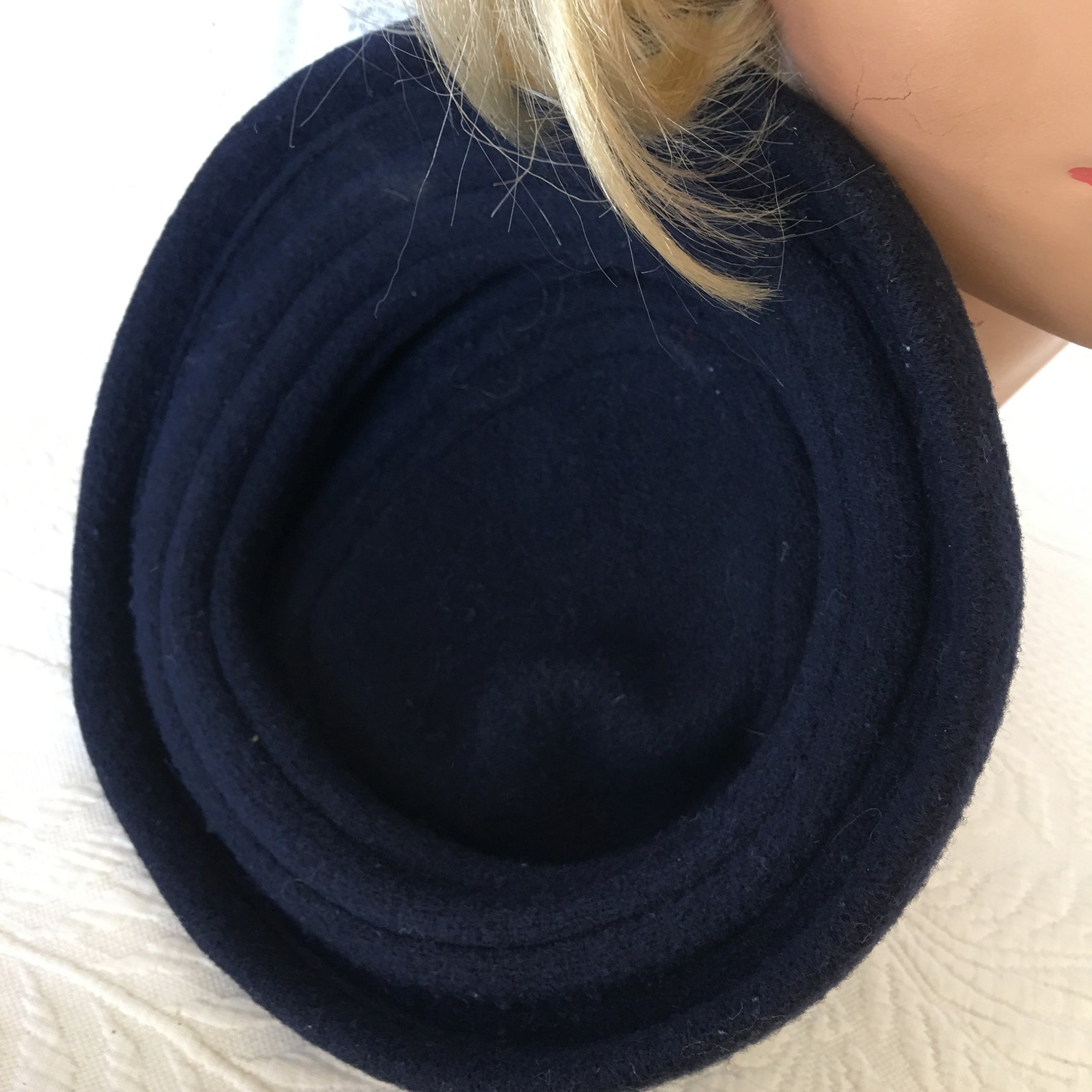 Vintage Navy Blue Wool HAT With Stitched Ridged Pattern on Sides. Soft ...