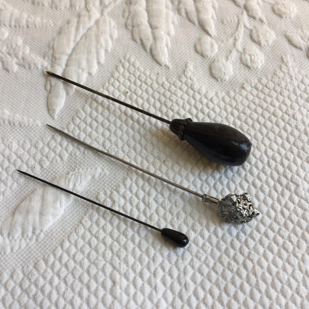 Vintage and Antique Short Hat Pins. Choose Black Oval on Metal Base or ...