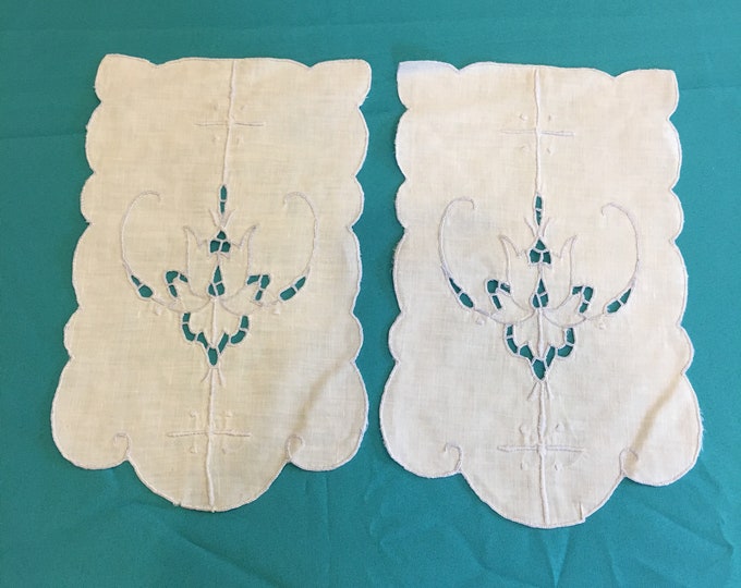 Vintage Hand Made Embroidered Openwork Sofa Doilies or Dresser Doilies ...