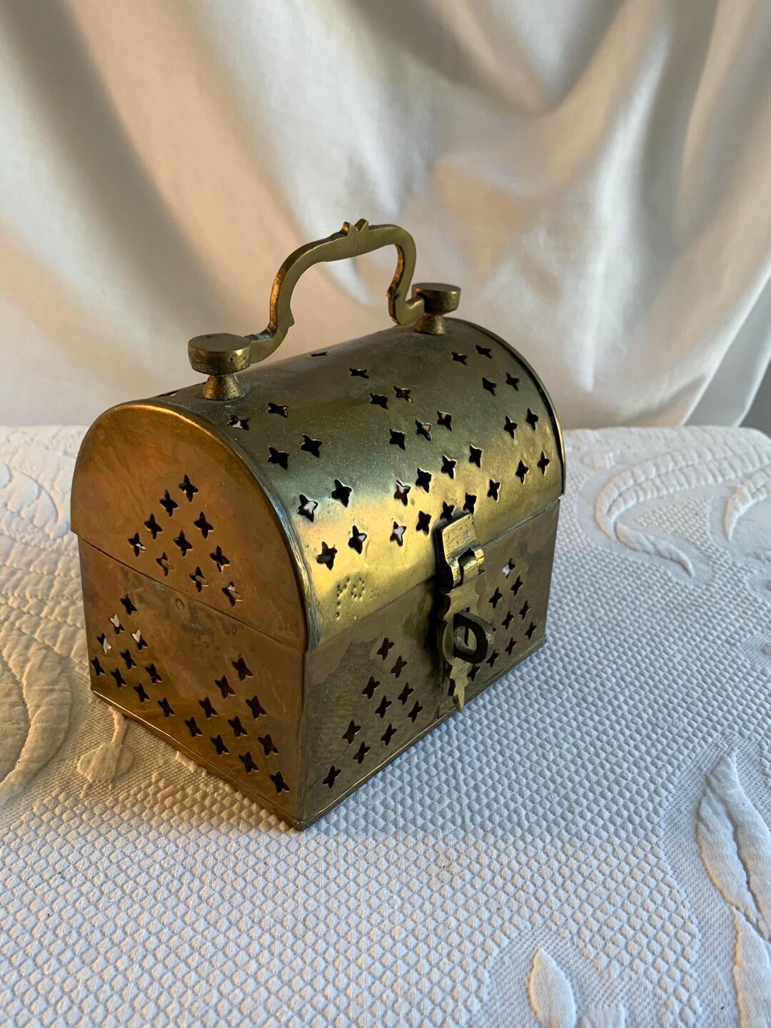 Vintage Large Brass Cricket Box. Domed, Trunk Style Lid on Solid Brass ...