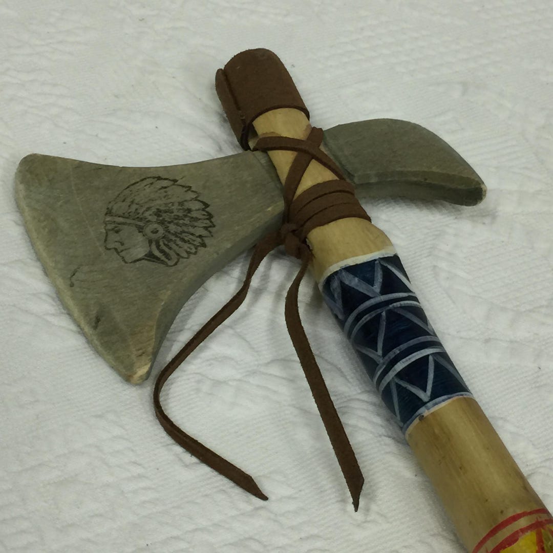 Vintage Wooden Tomahawk With Leather Straps and Handle Ends. Wood Toy ...
