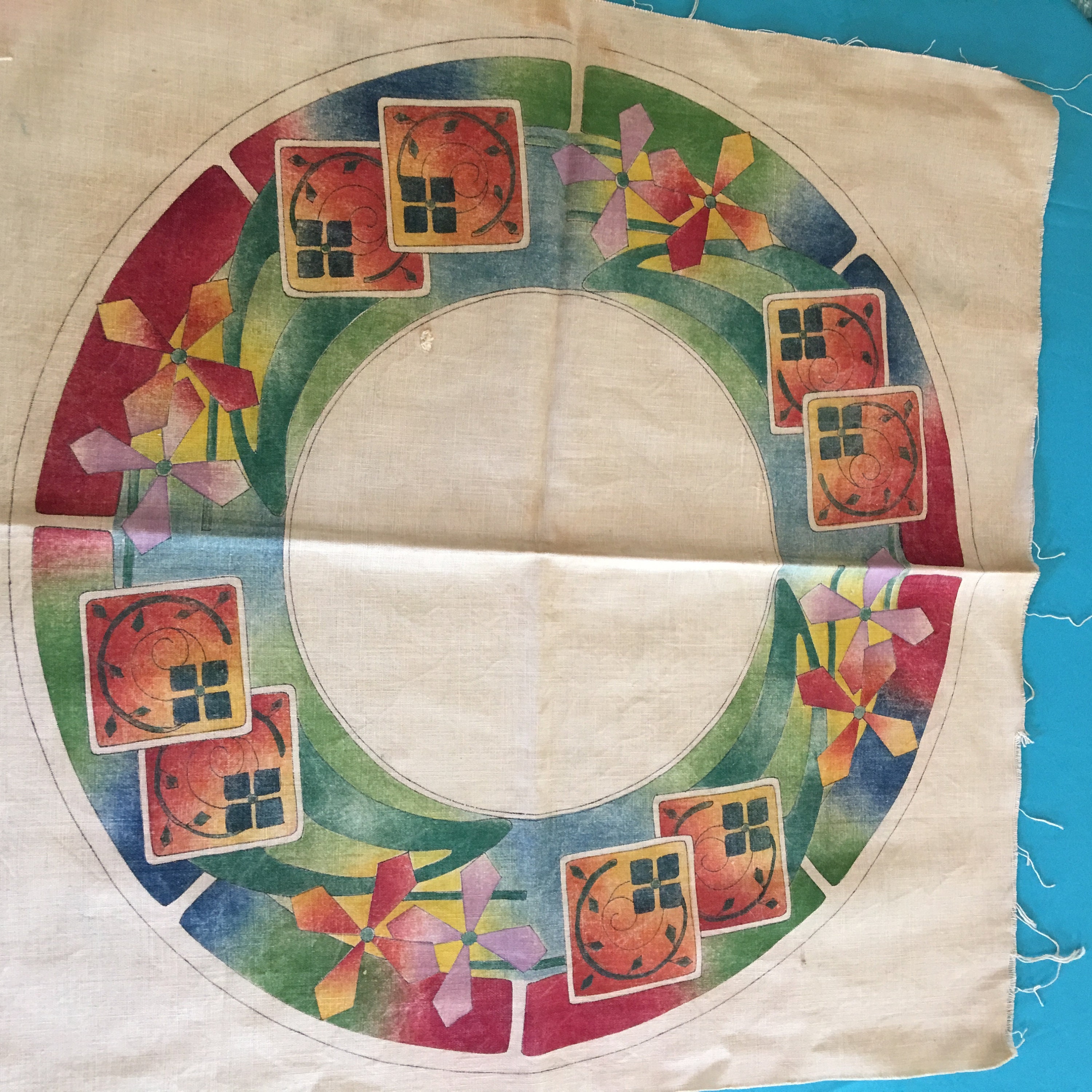 Vintage Hand Painted Artsy Circle Design on Heavy Cotton. Very Striking ...