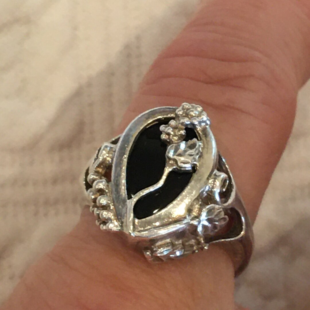 Vintage Sterling Black Onyx Grape Design Ring. Marked Sterling Silver ...