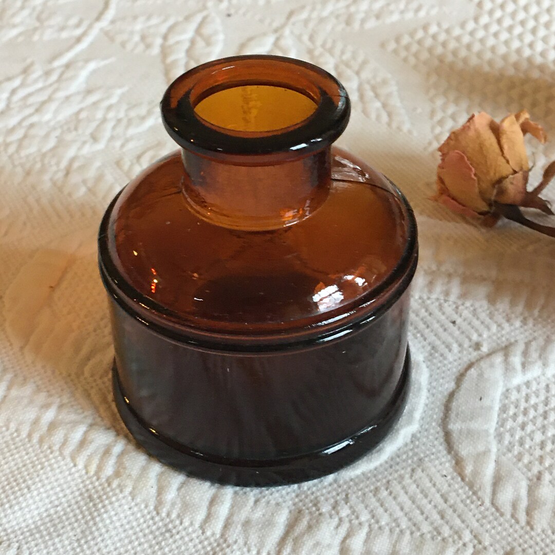 Vintage Amber Glass Inkwell. Amber Brown Glass Ink Pot. Marked Japan ...