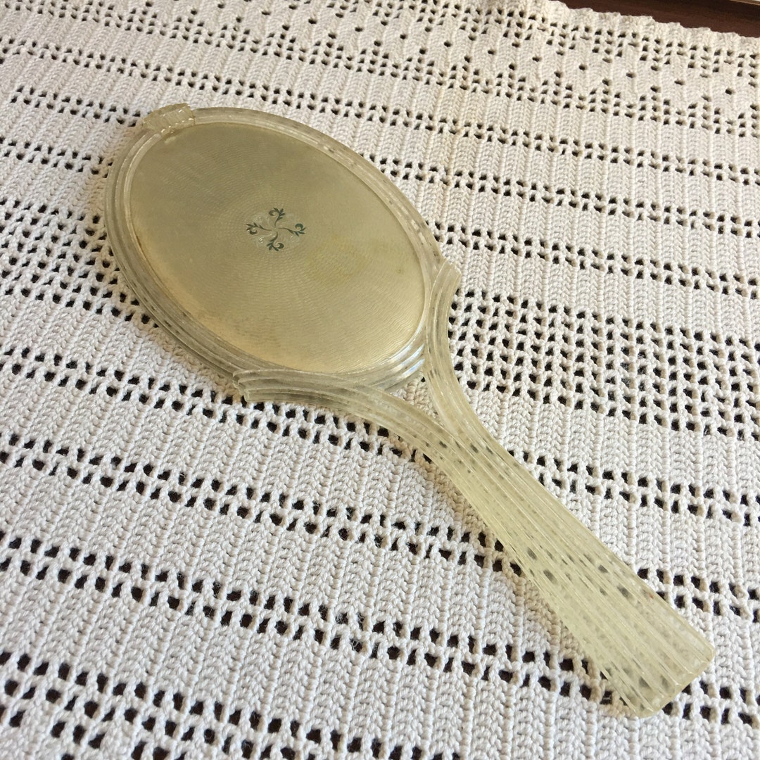 Vintage Lucite Hand Mirror. Regular Mirror With Ridged Frame and Handle ...
