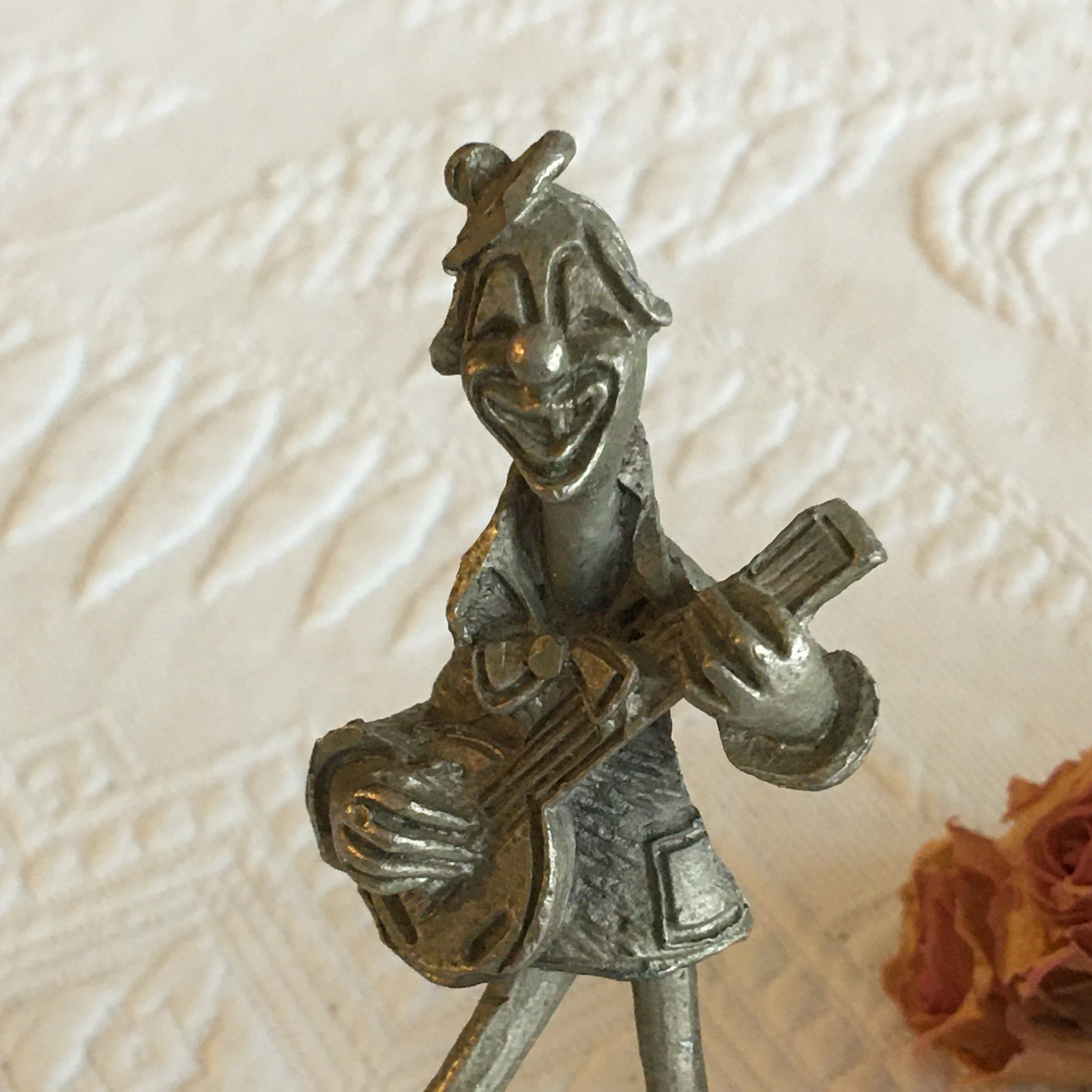 Vintage Peltro Pewter Clown With Banjo. Wood Base With Pewter Happy ...