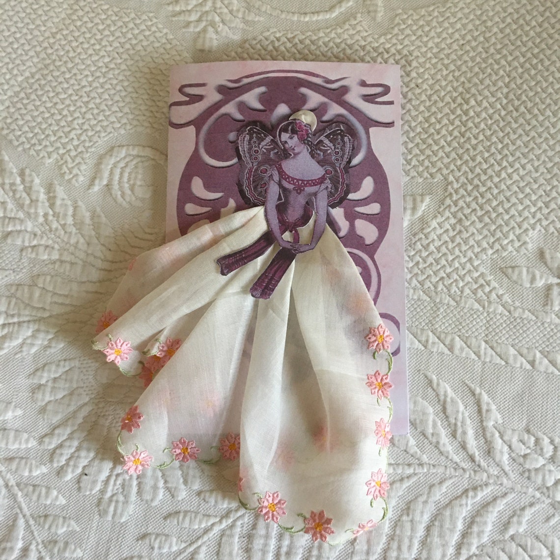 Vintage Handkerchief Greeting Card. Choose Your Card. Lady Angel With ...