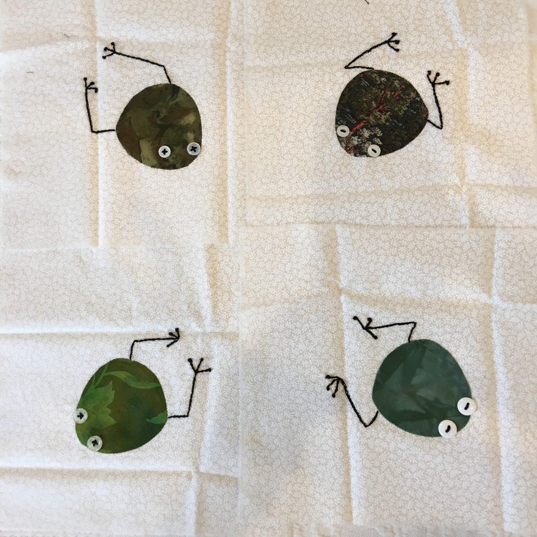 Handmade Hand Appliqued and Embroidered Frogs With Button Eyes. Make ...