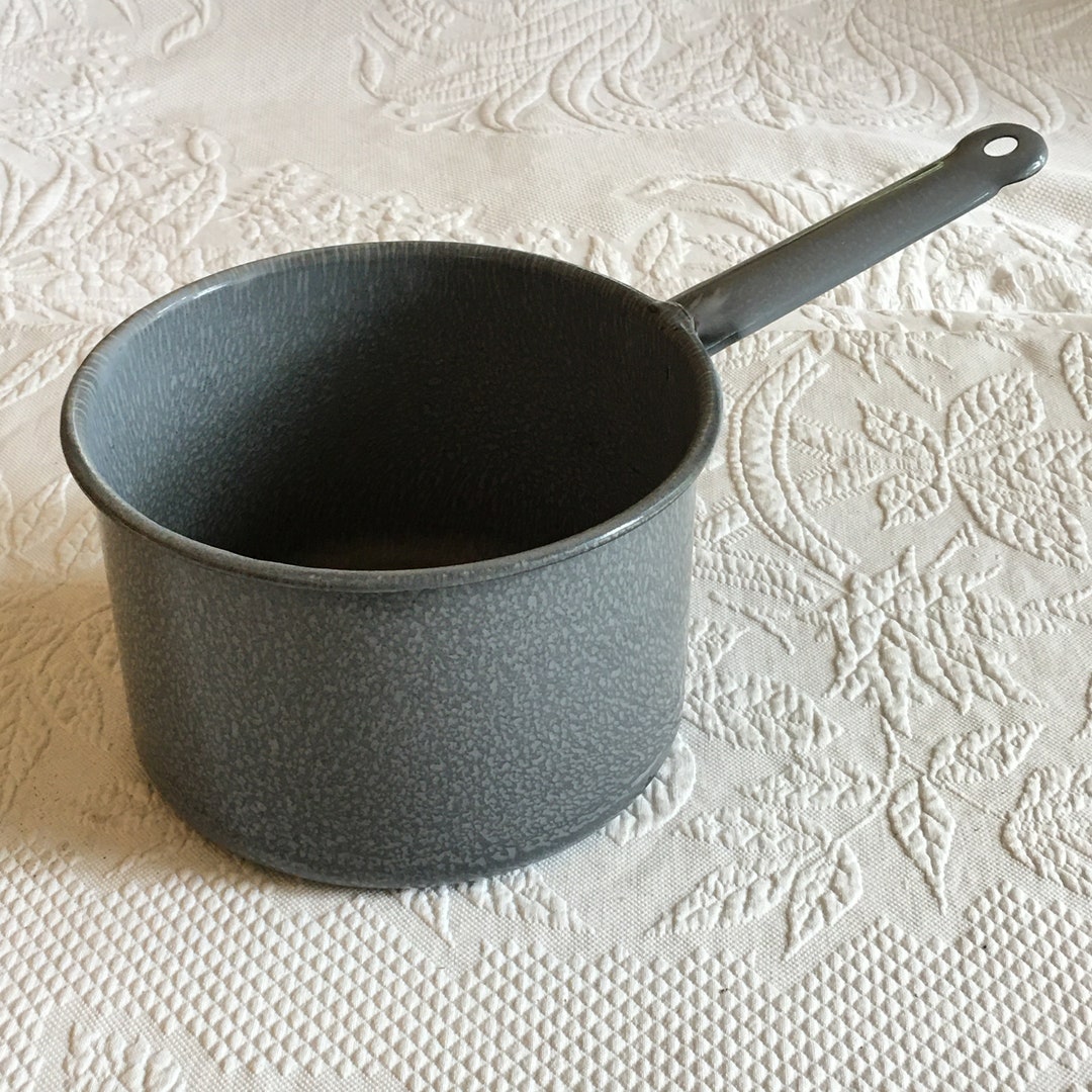 Vintage Spatterware Enamelware Kettle Pot. Gray Enamelware Antique ...