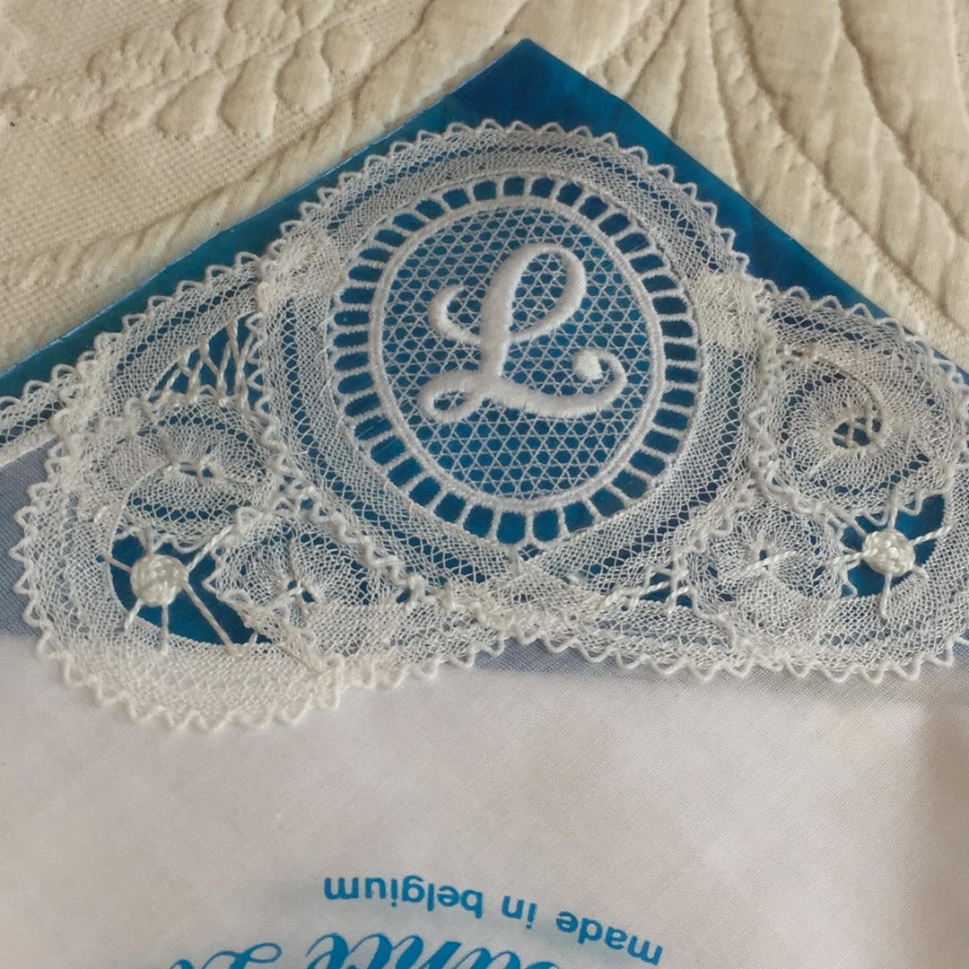 Vintage L Monogrammed Handkerchief Fine Linen, Renaissance Battenberg ...
