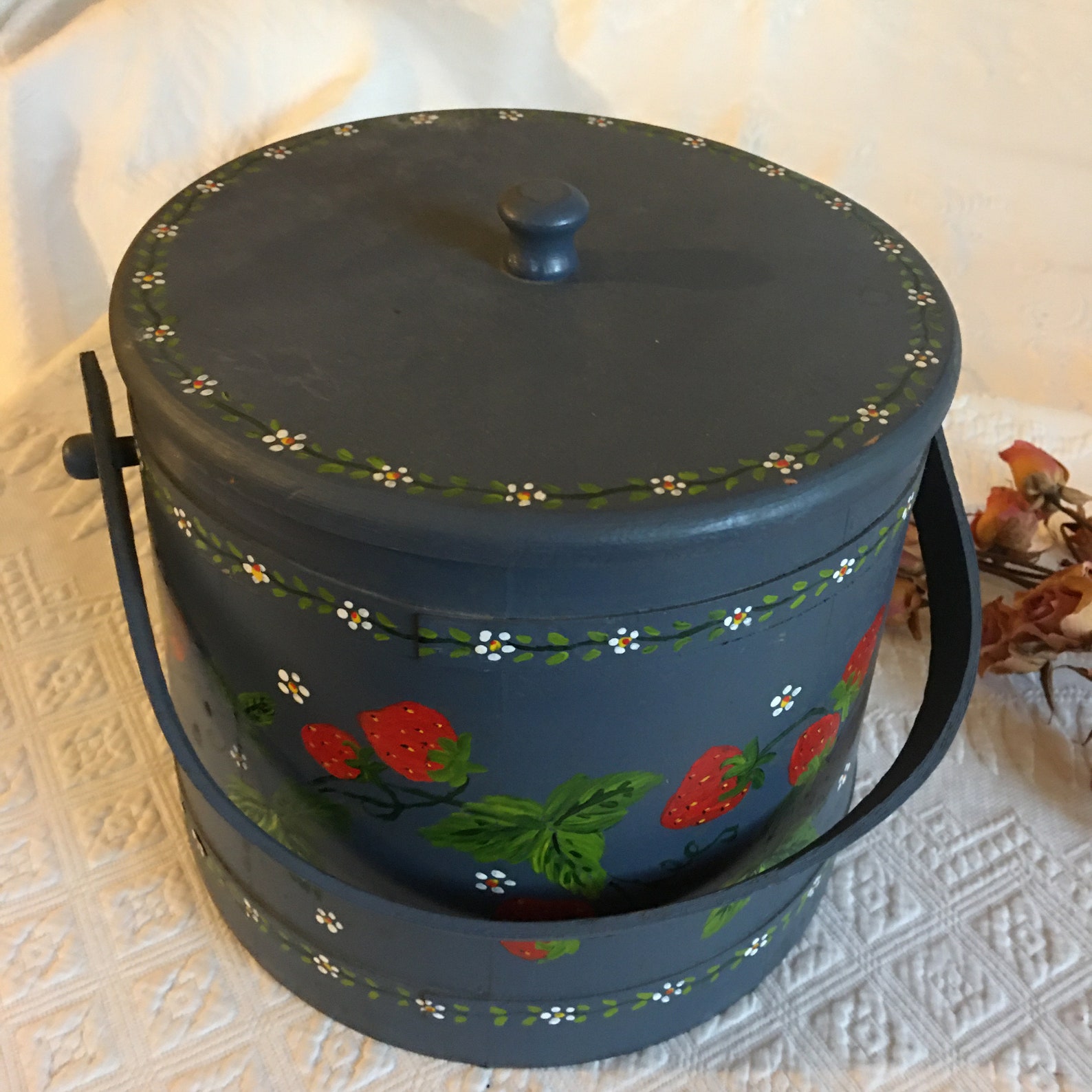 Vintage Firkin With Strawberries and Flowers Hand Painted All | Etsy