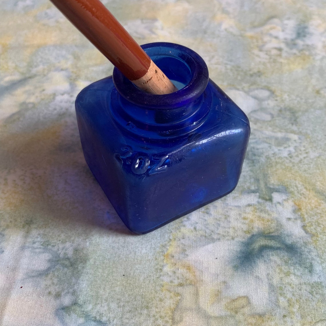 Vintage Cobalt Blue Inkwell and 97 E. Faber, Peer Quill Pen or Dip Pen ...