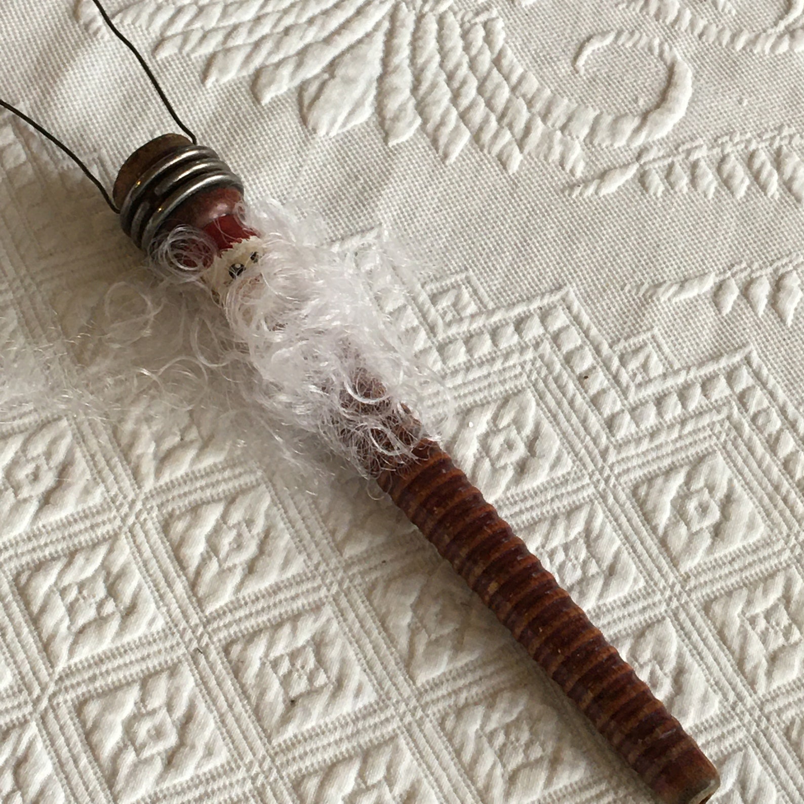 Vintage Wooden Thread Spool Santa on Wire Hanger. Hand Painted - Etsy