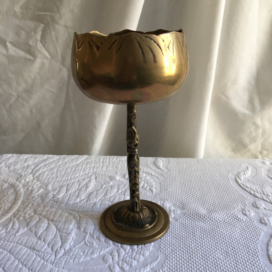 Vintage Solid Brass Pedestal Chalice or Goblet With Fancy Stem and ...